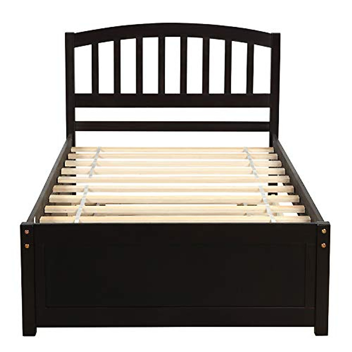 TARTOP Twin Size Platform Bed Wood Bed Frame with Trundle, Wood Bed Frame with Trundle and Slatted for Kids Teens Adults,No Box Spring Needed,Espresso