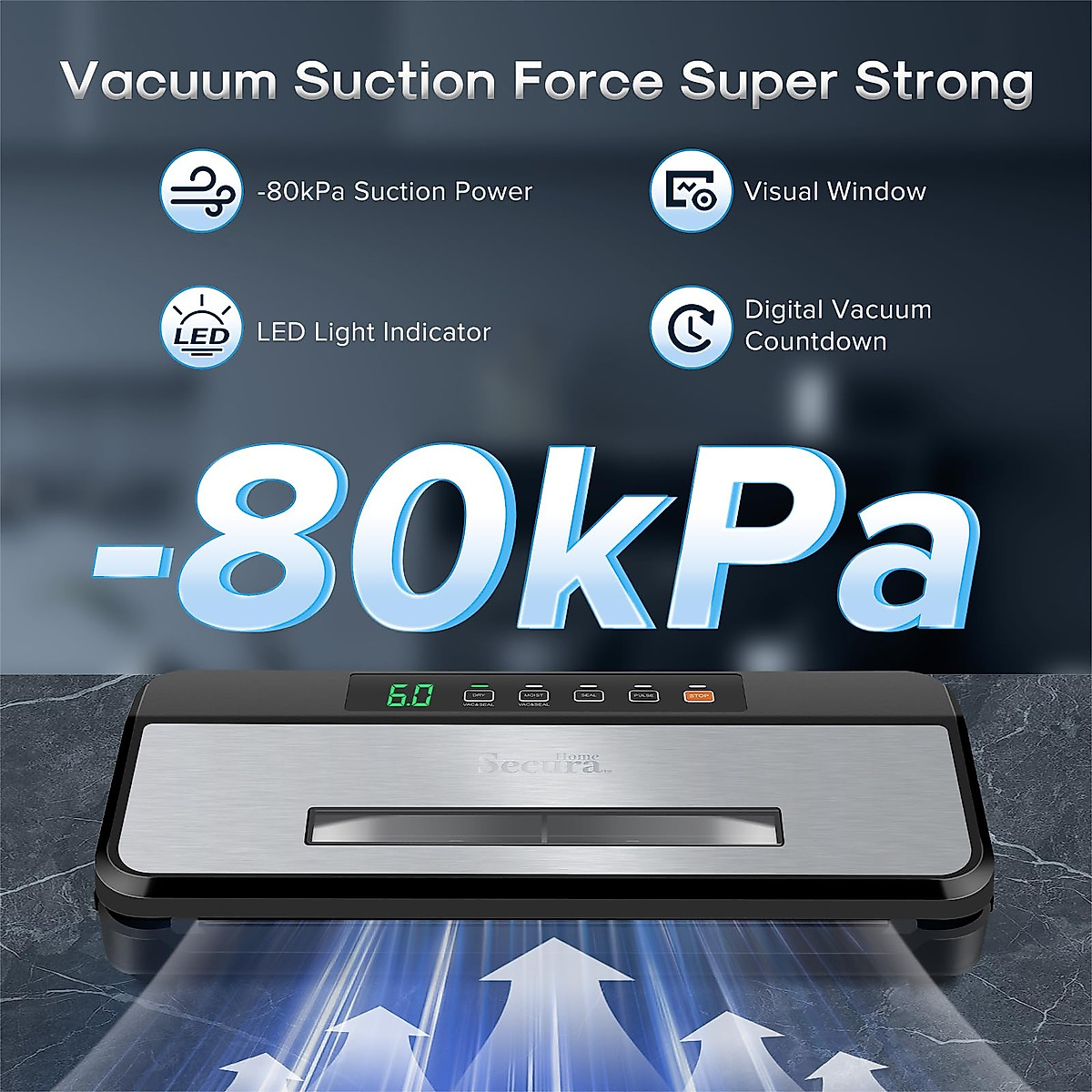 Secura Vacuum Sealer Saver Machine, Visual Operation Window Automatic Food Sealer with Built-in Cutter/Bag Storage/Air Suction Hose, 7-in-1 Easy Options for Food Storage and Saver