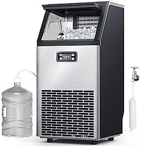 Kndko Commercial Ice Maker Machine, 100 lbs/24H, Stainless Steel Ice Maker with 2 Way Add Water, Under Counter Ice Machine, Freestanding Ice Maker, 24H Timer,Ice Machine for Home,Bar,Restaurant,RV