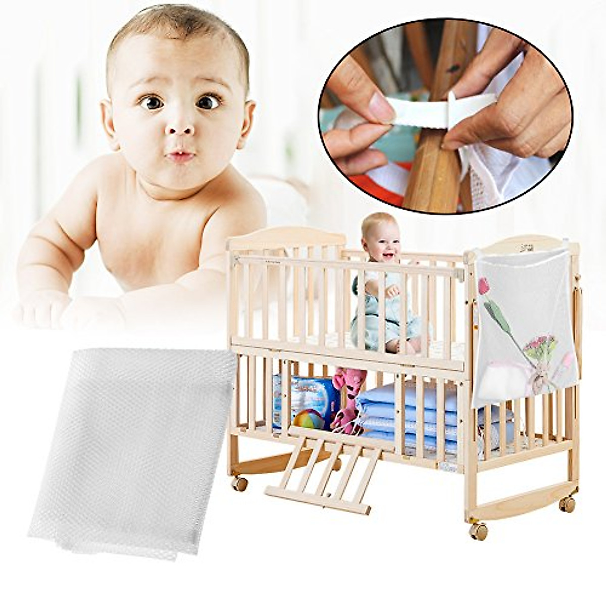 Natudeco Baby Bedside Hanging Storage Bag Hanging Diaper Caddy Organizer Mesh Large Capacity Caddy Organizer Nursery Storage Stacker for Baby Cribs and Toys