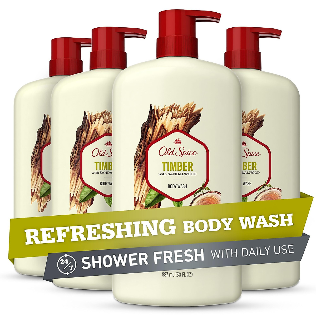 Old Spice Body Wash for Men, Timber with Sandalwood Scent, 25 Fl Oz (Pack of 4)