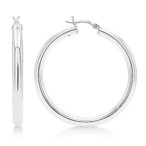 KEZEF Sterling Silver Hoop Earrings for Women, Girls and Men | 4mm High Polished Lightweight Silver Hoops | 45mm Diameter | Chunky Hoop Earrings
