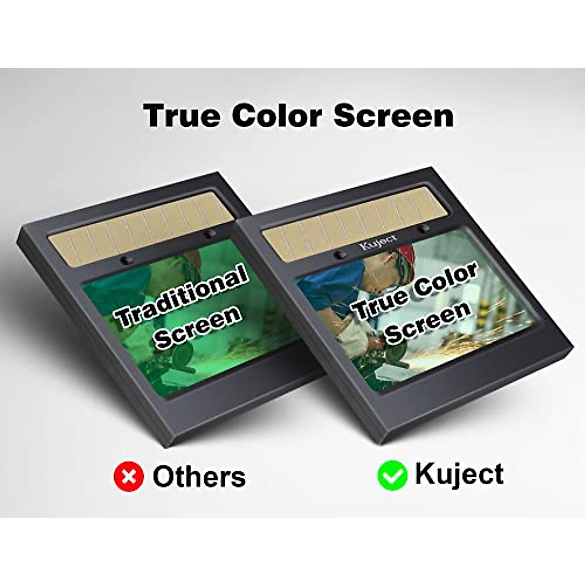 Kuject Auto Darkening Welding Helmet with Welding Gloves, True Color Solar/Battery Powered Welding Hood, Welding Mask With Wide Shade 4/9-13 for MMA TIG MIG MAG Arc Welder Mask