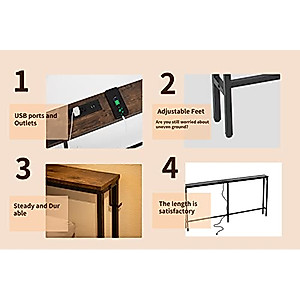 SUCRSIXBRO Console Table with Charging Station, 63’’ Narrow Sofa Table, Entryway Table with Outlets and USB Ports,Easy Assembly,Living Room, Bedroom,Rustic Brown