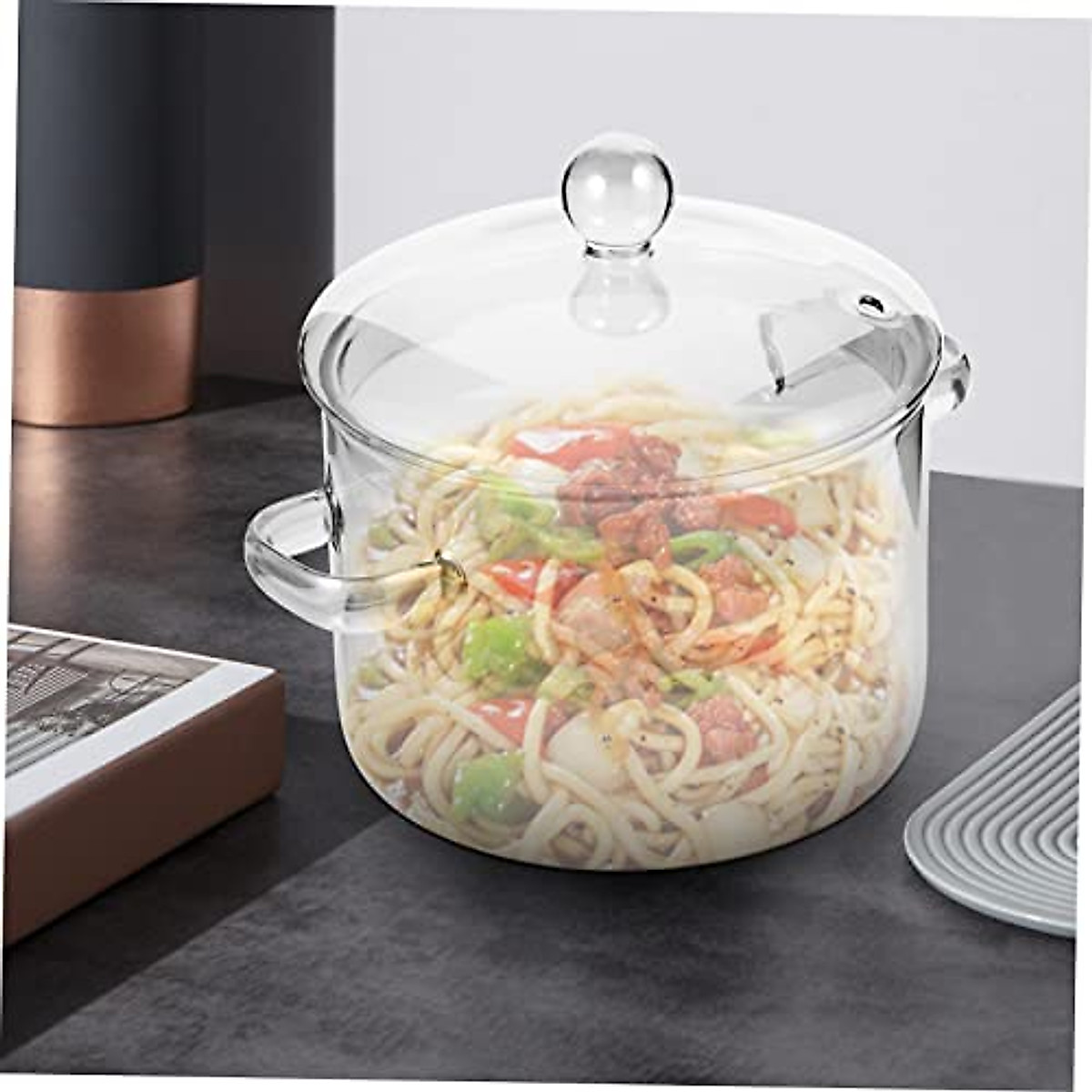 Cabilock Soup Pot French Onion Pans with Lids Korean Ramen Pot Melting Chocolate Pot Glass Pans for Cooking Glass Onion Kitchen Essentials Glass Instant Noodle Pot Double Ear Stew Pot Milk