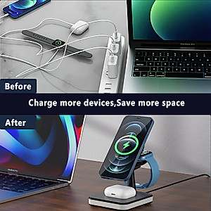 Magnetic Wireless Charging Station, 15W Fast Wireless Charger 4 in 1 MagSafe Charger Stand for iPhone 13/12/Pro/Pro Max/Mini, iWatch and Airpods 3/2/Pro with Night Light (18W QC3.0 Adapter Included)