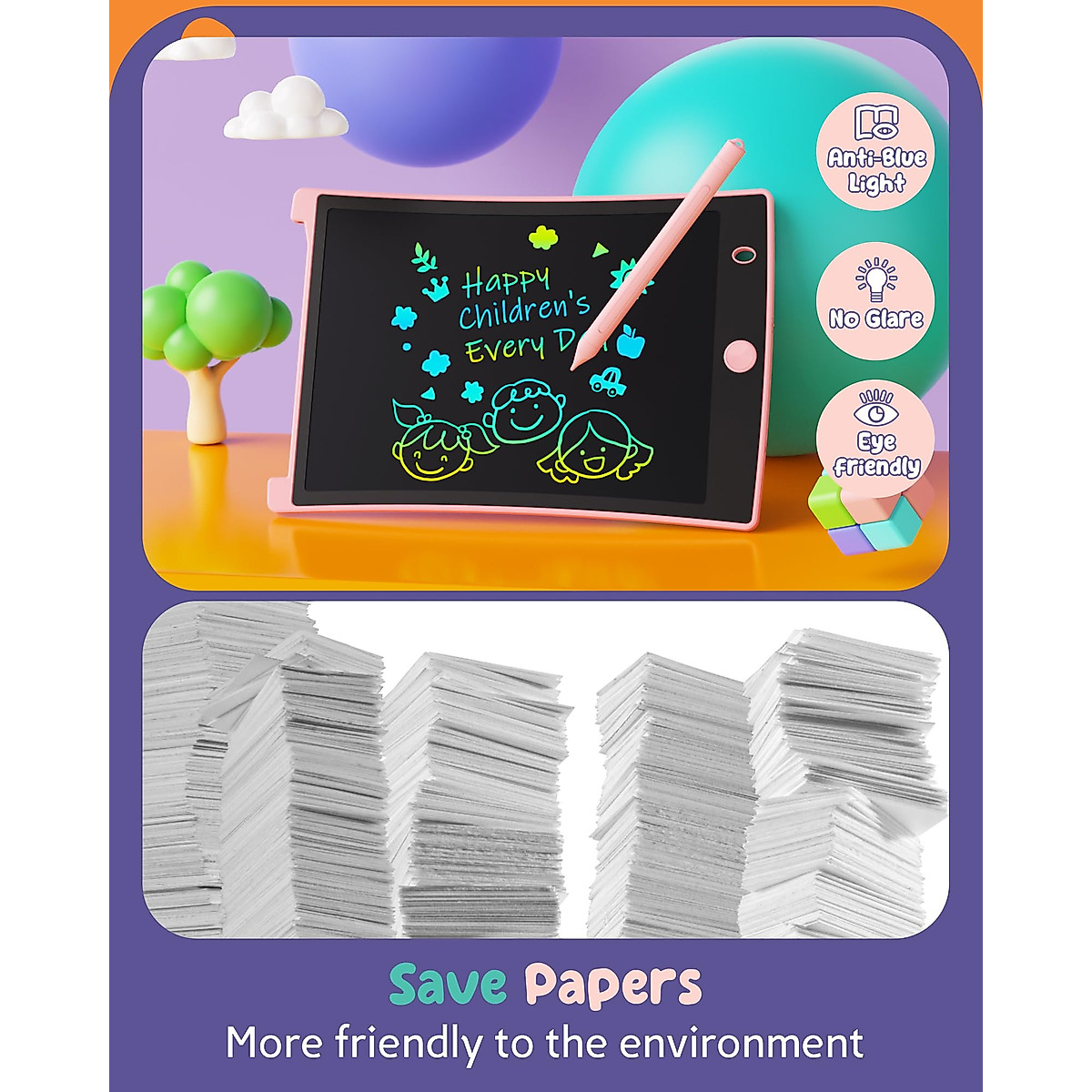 ORSEN Colorful 8.5 Inch LCD Writing Tablet for Kids, Electronic Sketch Drawing Pad Doodle Board, Toddler Travel Learning Educational Toys Activity Games Birthday Gifts for 3 4 5 6 7 8 Year Old Girls