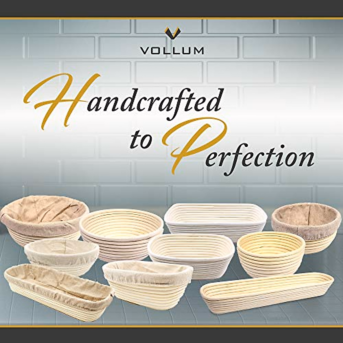 Vollum Bread Proofing Basket Banneton Baking Supplies for Beginners & Professional Bakers, Handwoven Rattan Cane Bread Maker for Artisan Breads, 7 x 4 Inch, 0.5-Pound Round Brotform Natural