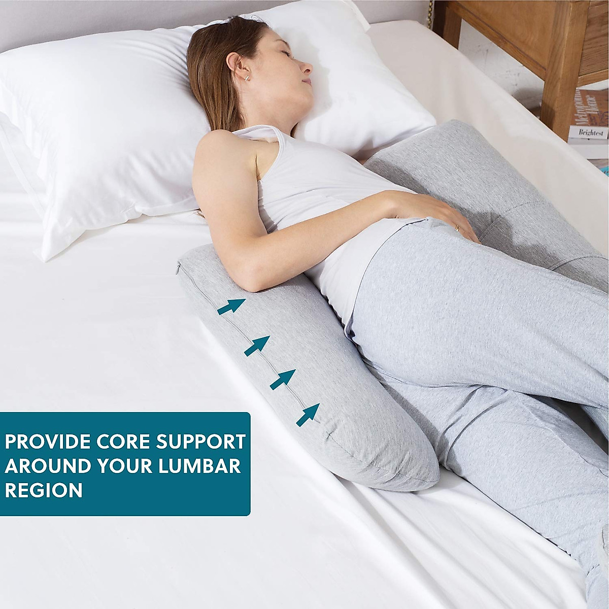 Bedsure Pregnancy Body Pillow,Maternity Pillow for Pregnant Women,H-Shaped Adjustable Pillow with Removable Washable Jersey Cover,Detachable Extension,Standard Size 51x27x7.8 Inches,Grey