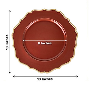 Efavormart 6 Pack | Terracotta & Gold 13" Round Scallop Rim Plastic Charger Plates, Tabletop Dinnerware Decor