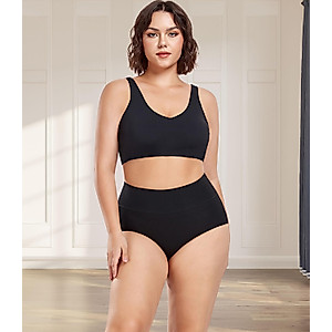 wirarpa Women's Postpartum Underwear High Waisted Ladies Cotton Panties Full Coverage Briefs 5 Pack Black X-Large