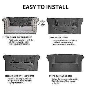 Easy-Going Stretch Velvet Chesterfield Style Couch Slipcover for Living Room, Soft Non-Slip Sofa Cover Furniture Protector for Dogs (Loveseat, Gray)