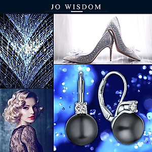 925 Sterling Silver Cubic Zirconia Black Freshwater Cultured Pearl Drop & Dangle Leverback Earrings (10mm black pearl)