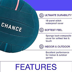 Chance Soft Volleyball - Waterproof Indoor/Outdoor Beach/Pool All-Ages Recreational Training Ball (Size 5) (Celine - Teal)