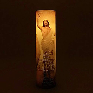 I Am The Resurrection, LED Flameless Devotion Prayer Candle, Religious Gift, 6 Hour Timer for More Hours of Enjoyment and Devotion! Dimensions 8.1875" x 2.375"