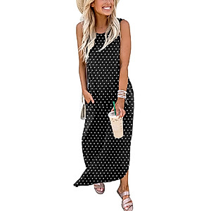 ANRABESS Women Casual Loose Sundress Sleeveless Split Maxi Long Beach Shirt Dress Travel Vacation 2025 Summer Outfits Floral Print Medium