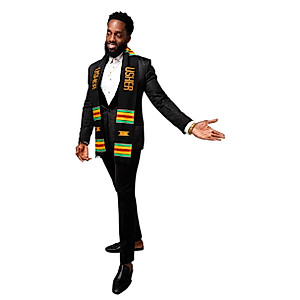 Dupsie's Usher Hand-woven Kente Cloth Stole/Sash. Black