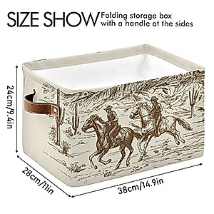 WELLDAY 2PCS Storage Basket Western Desert Cowboy Large Foldable Storage Bin Cube Collapsible Organizer