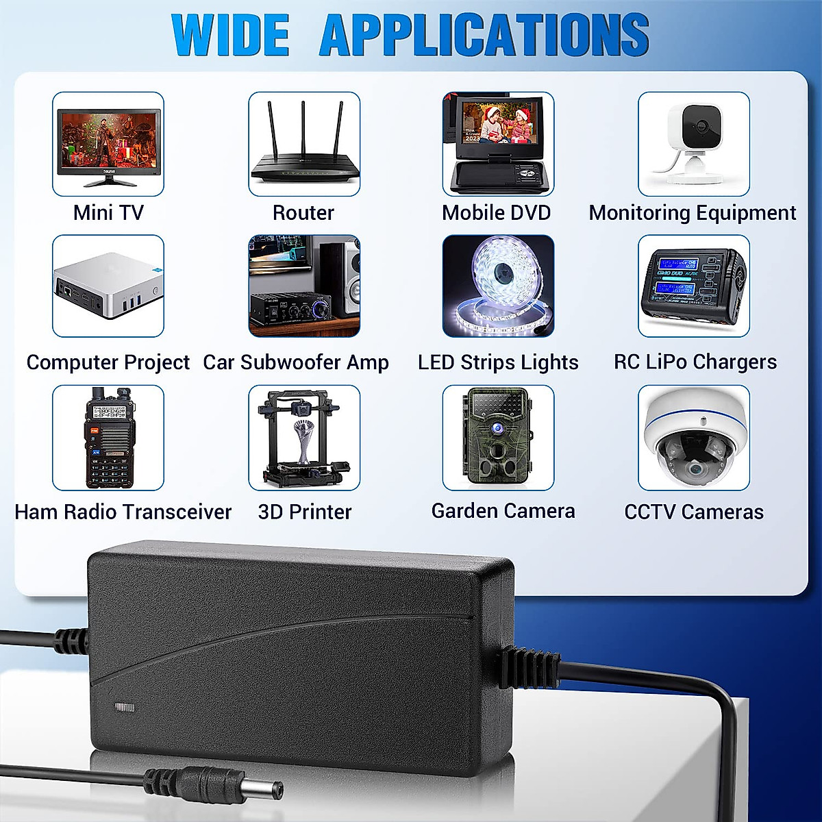 Facmogu DC 12V 3A Power Adapter, 100-240V AC to DC 12V 3A 36W Power Suppy with Barrel Connector 5.5x2.5mm & 5.5x2.1mm, 12 Volt 3 Amp Desktop Adpater 12V 3A Switching Transformer AC/DC Power Converter