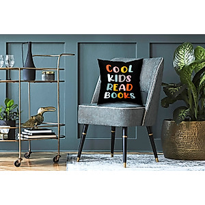 ZNGFON Kids Reading Pillow Pillows Covers case 18x18，Let's Read Cool Kids Read Books，Reading Pillow for Kids，Decorate Book Club Reading Room Boys Girls Room Kids Room Playroom Nursery