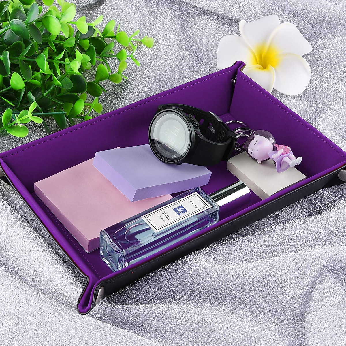 SIQUK Double Sided Dice Tray Folding Rectangle PU Leather and Dark Violet Velvet Dice Holder