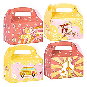 umoni Groovy Hippie Party Favor Treat Box 12pcs Two Groovy Retro Goody Gift Boxes for 2 Year Old Girl Retro Hippie Boho Theme Party Supplies