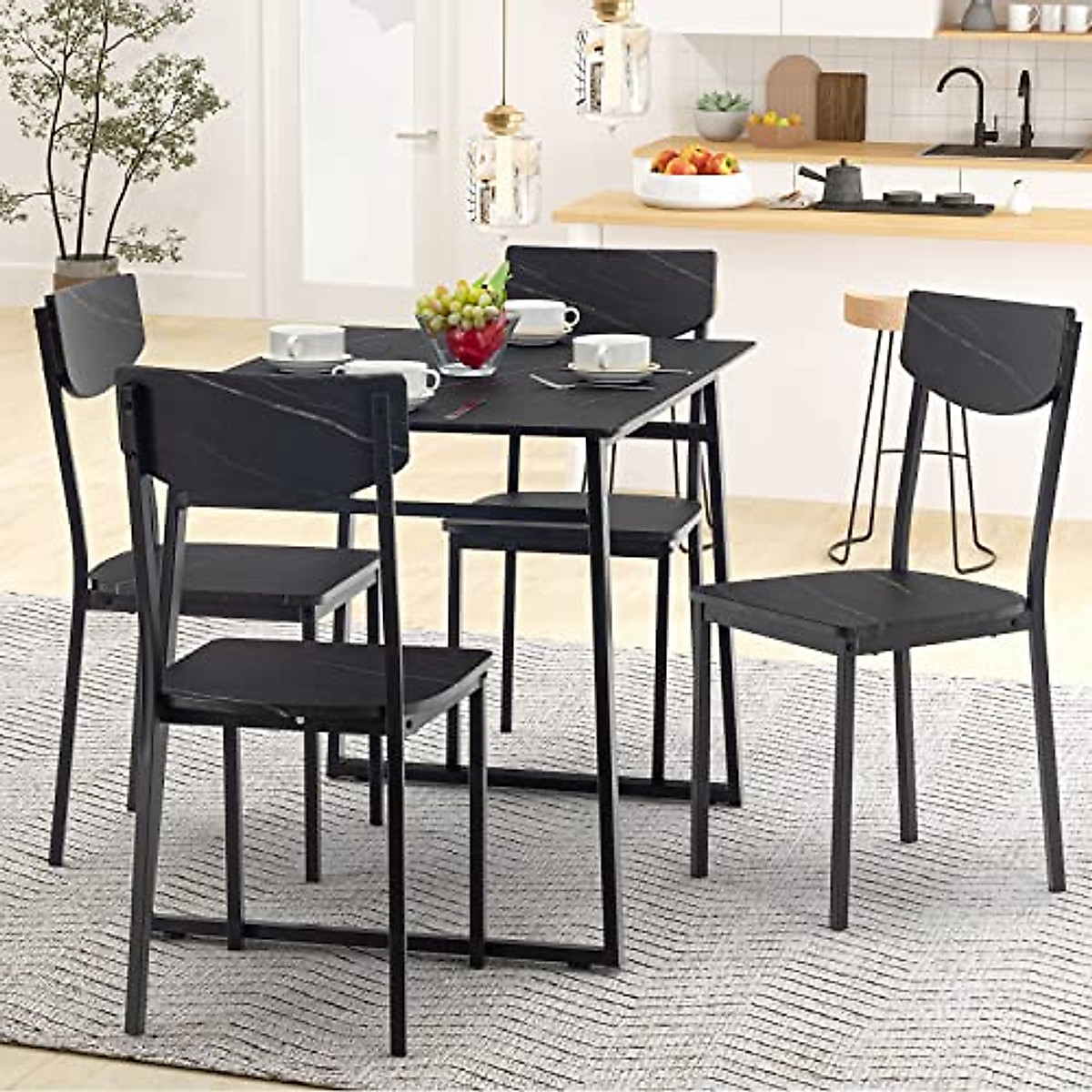 JOMEED 5 Piece Dining Table Set for 4 Kitchen Table and Chairs for 4 Metal and Wood Rectangular Space Saving Dining Table with Chairs Perfect for Dining Room, Kitchen and Small Spaces (Black)