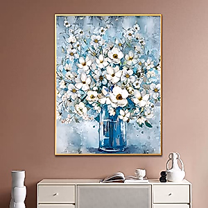 BOMUVI Paint by Numbers for Adults Beginner Paint by Numbers for Adults Flower DIY Paint by Number Kits Acrylic Painting White Flower Paint by Number Kits on Canvas Home Decor Gift for Adults 16x20 In