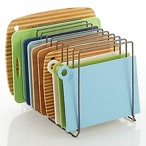 mDesign Metal Wire Organizer Rack for Kitchen Cabinet, Pantry, Shelves - Holder with 11 Slots for Skillets, Frying Pans, Lids, Cutting Boards, Vertical or Horizontal Placement, Extra Large - Dark Gray