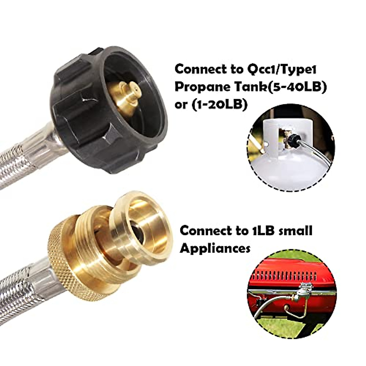 Hooshing 5FT Propane Hose Adapter 1lb to 20lb Converts 1lb Bulk Portable Appliances to 5-40lb Tanks Fit for Coleman Camping Stove, Blackstone Griddle, Weber Q Grill, Buddy Heater, Smoker