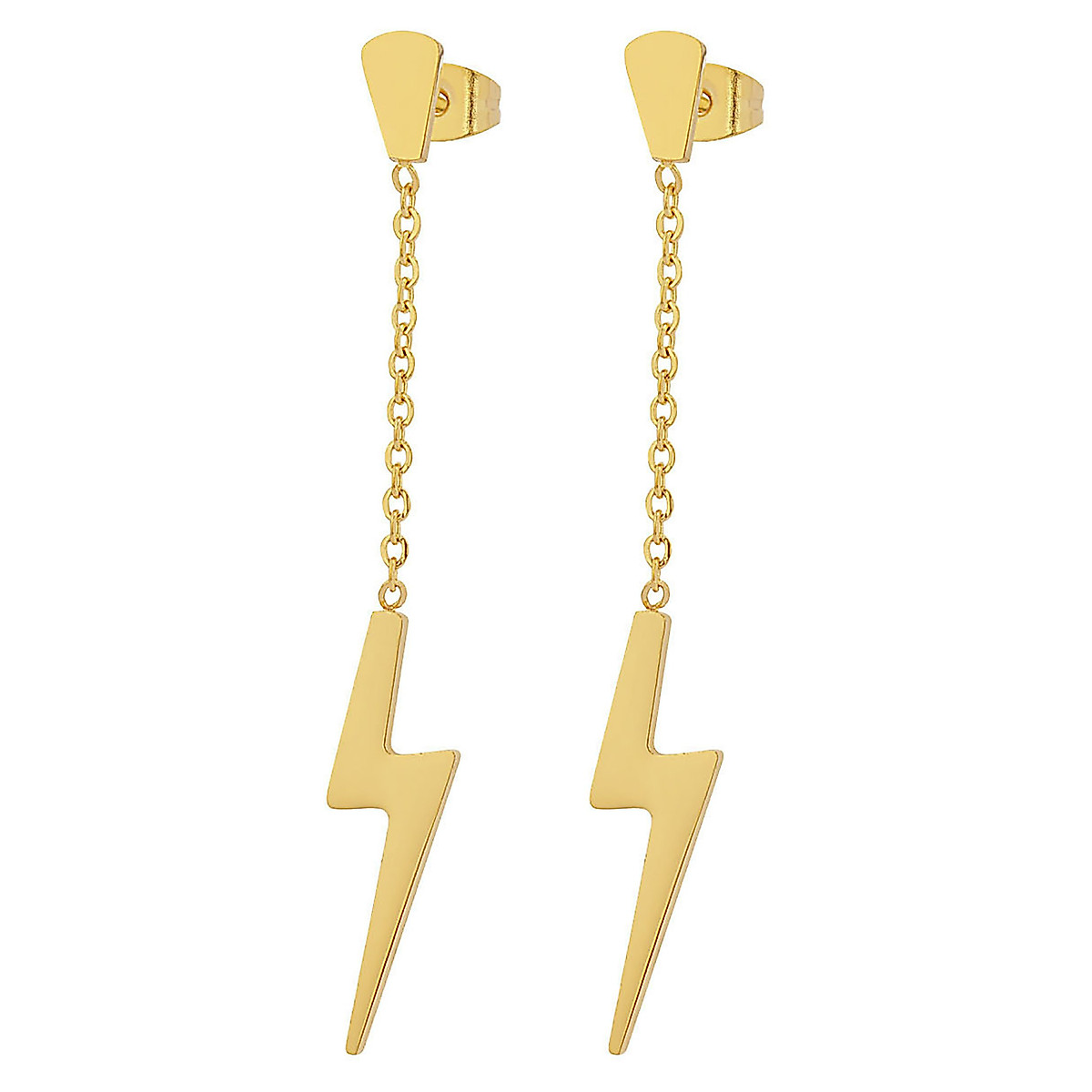 Edforce Stainless Steel Women's Lightning Bolt Dangle Earrings, 60mm/2.4in (Gold)