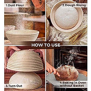 Sumshy Proofing Basket Round 25 x 8 cm Wicker Proofing Basket for 1000 g Bread Dough Lined Including Linen Inserts