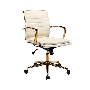 CIMOTA Leather Office Chair Comfortable Mid-Back Gold Office Desk Chair with Wheels and Arms Gold Frame Modern Ergonomic Conference Task Chair Swivel Chair for Teens Adults, PU Beige