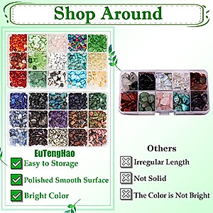 EuTengHao Natural Irregular Chips Stone Beads Gemstone Beads Kit with Tassels Wooden Beads Tiny Beads Jewelry Findings Charms Earring Hooks Beading Wire for Jewelry Making(30 Colors)