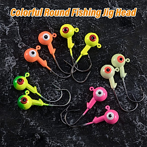 Alwonder 10 Pack Round Fishing Jig, Bass Ball Jigs 3D Eyes High Carbon Steel Jig Hooks Bass Lures Jig Heads Freshwater Saltwater Surf Fishing Jigs for Walleye Striper Pompano, Orange-1/2oz