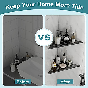 Baltes Stainless Corner Shower Shelf - 10" Black 304 Stainless Steel Floating Shower Shelves, Bathroom Shower Shelf for Tiled Wall, No Drill,Pack of 2