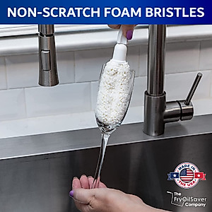 Flute and Stemware Wine Glass Cleaning Brush, Non-Scratch Soft Foam Bristles & Dishwasher Safe, Glass Cleaner Brush for Crystal Glasses, Champagne Glass Bottle, Mugs & Tumblers by FryOilSaver Co. B61C