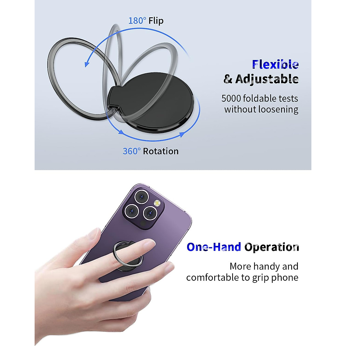 CHEEDAY Magnetic Phone Ring Grip, [4 Strong Magnets] Gym Finger Ring Holder 360° Rotation for Magnetic Car Mount, Metal Plate, Compatible with iPhone 15 14 13 12 Pro Max, All Smartphones, Black