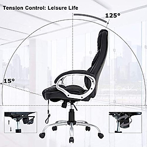 Massage Office Chair 250Lbs Ergonomic High Back PU Leather Rolling Swivel Executive Computer Desk Chair with Lumbar Support Headrest Armrest for Study Home Meeting Room