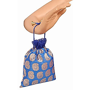 Touchstone Drawstring Bags Traditional Indian Handcrafted in Paisley Pattern Brocade fabric. Perfect for Gifts Jewelry Weddings Sweet Distribution Set of 9 Vibrant Multicolor Pouches Purses Potli.
