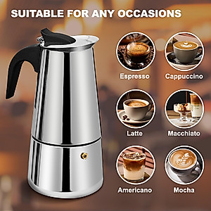 DITOSH 6 Cup Stovetop Espresso Maker Stainless Steel Moka Pot Espresso Maker Percolator Italian Coffee Maker Capable Mocha Coffee Machine Cafe Classic Maker for Home & Camping 300ml 10oz