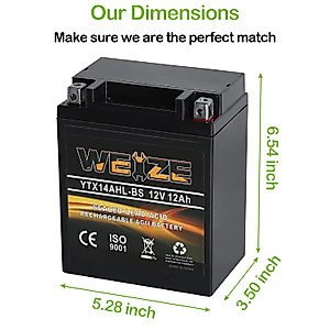 Weize YTX14AHL-BS High Performance - Rechargeable - Sealed Motorcycle Battery Compatible With Polaris Scrambler, Sportsman 90, Honda Scooters NQ50 Spree,Kawasaki 110 KLX110 Blue