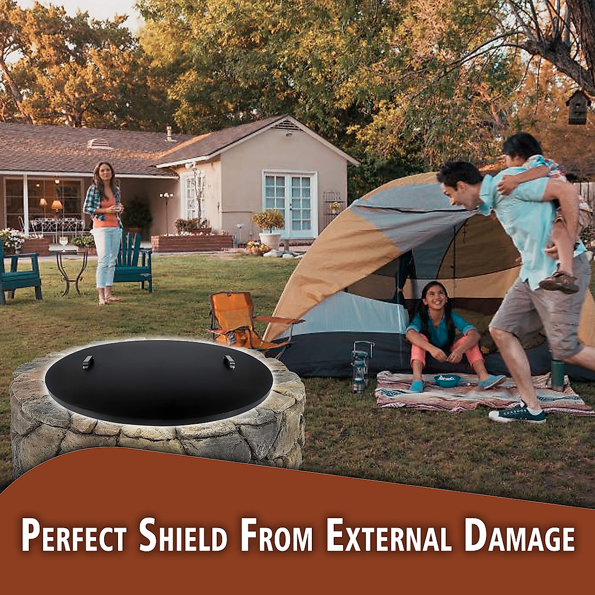 Fire Pit Cover Round, Snuffer Lid Ring Finish 38” inch Diameter, Drop-in Burner Fire Pit Pan Lid- 1.5 mm Thickness, Grill Fire Ring Lid with Handle