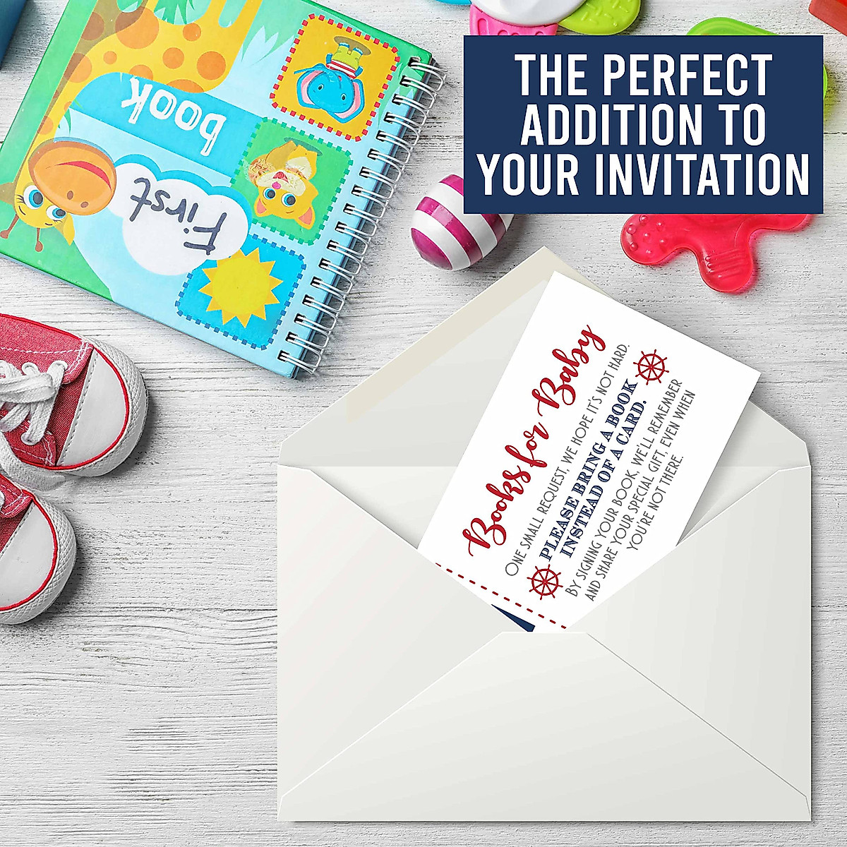 25 Baby Shower Book Request Baby Shower Guest Book Alternative - Nautical Baby Shower Invitation Inserts, Books For Baby Shower Request Cards, Bring A Book Instead Of A Card, Baby Shower Book Request