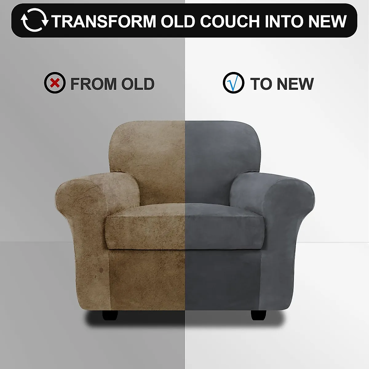 FestiCorp Sofa Cover, Velvet Couch Covers for Dogs, Stretch Sofa Slipcovers, Thick Furniture Covers for Pets, Washable Chair Cover, Armchair, Grey