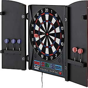 Fat Cat Electronx Electronic Dartboard Compact Size Over 35 Games with 167 Options Built-In Cabinet and Dart Storage for up to 12 Darts Auto Scoring LCD Display 8-Player Multiplayer and Soft Tip Darts