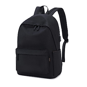 Acmebon Casual Waterproof Backpack for Girl and Boy Pure Color Bookbag for Teen Black