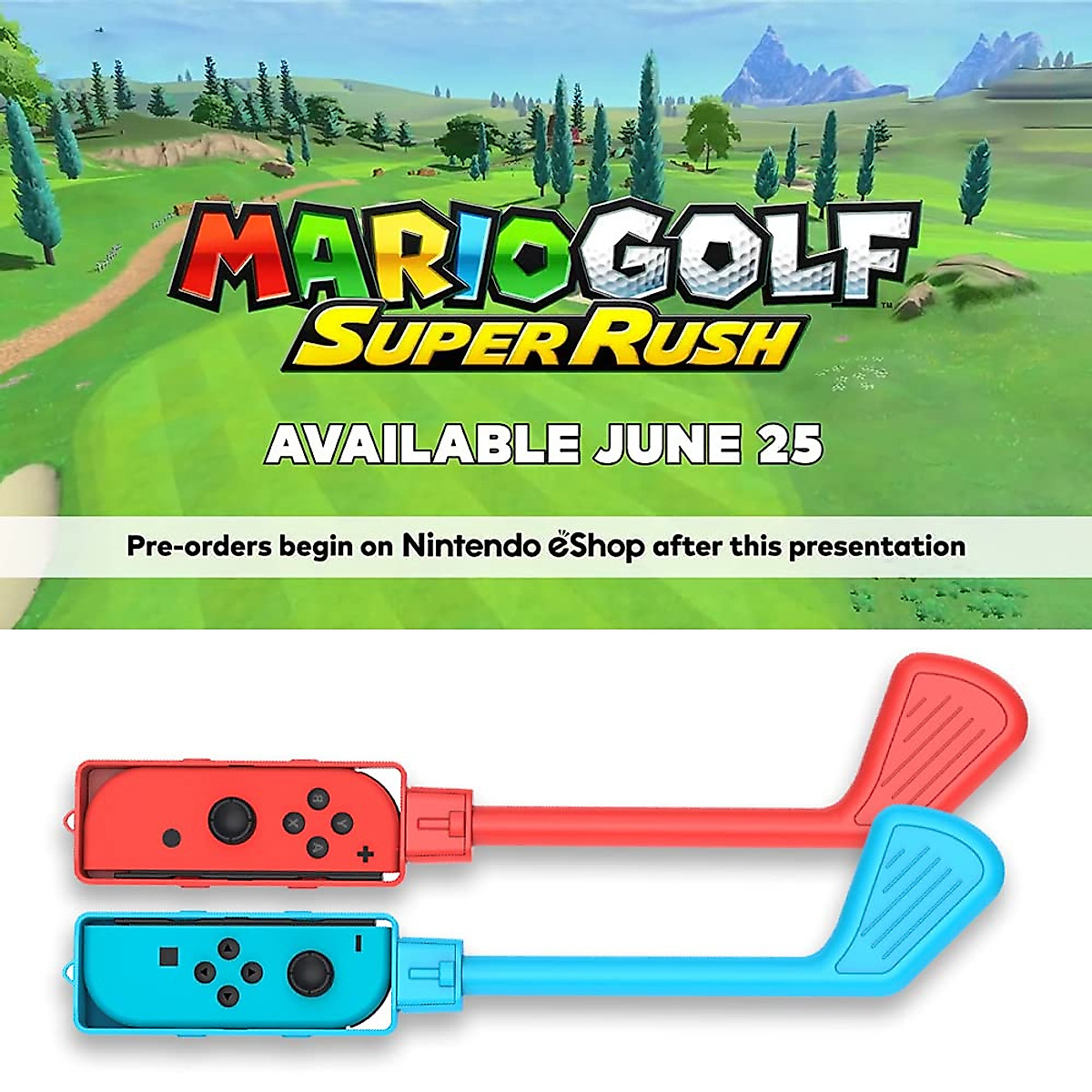 Nargos Golf Culb for Nintendo Switch Joy-Con Controller, Sports Game Accessories for Mario Golf-Super Rush - 2 Pack (Blue-Red)