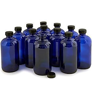 Vivaplex, 12, Cobalt Blue, 16 oz Glass Bottles, with Lids