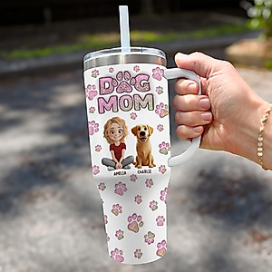 DOPTIKA Purrs and Wags, My Daily Joy, Dog Personalized 40 Oz Coffee Tumbler, Mothers Day Birthday Gift for Mom, Dog Lovers, Best Dog Mom Ever Gifts, Dog Lovers Gifts for Women (1 Dog)